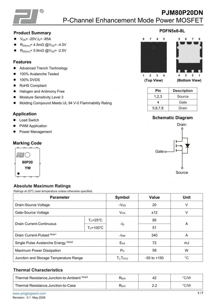 PJM80P20DN technical document page 1