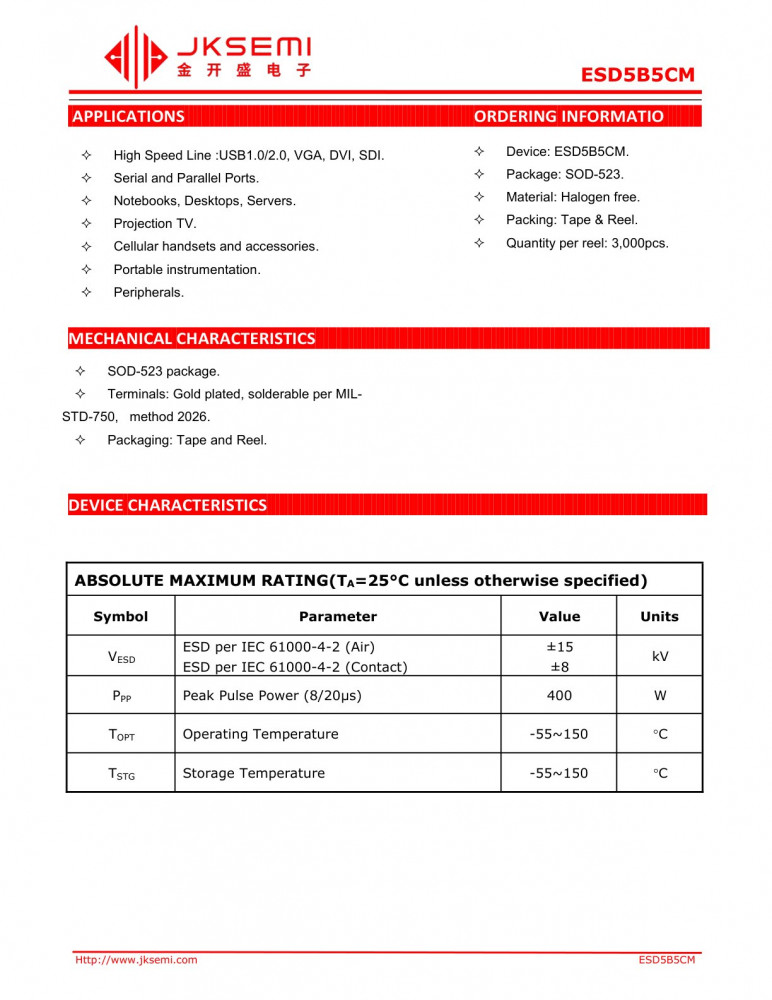 ESD5B5CM datasheet page 2