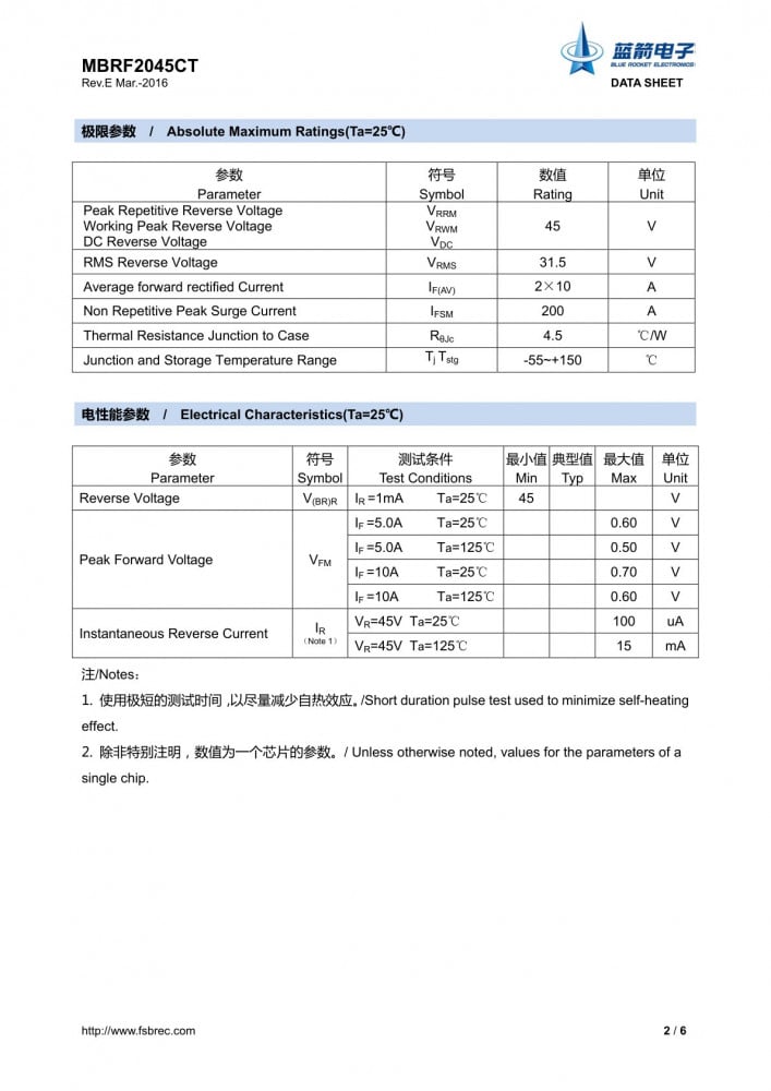 MBRF2045CT datasheet page 2