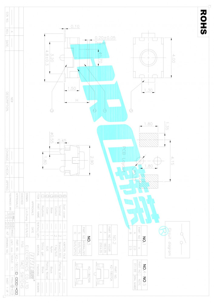Korean Hroparts Elec K2 tactile switch drawing