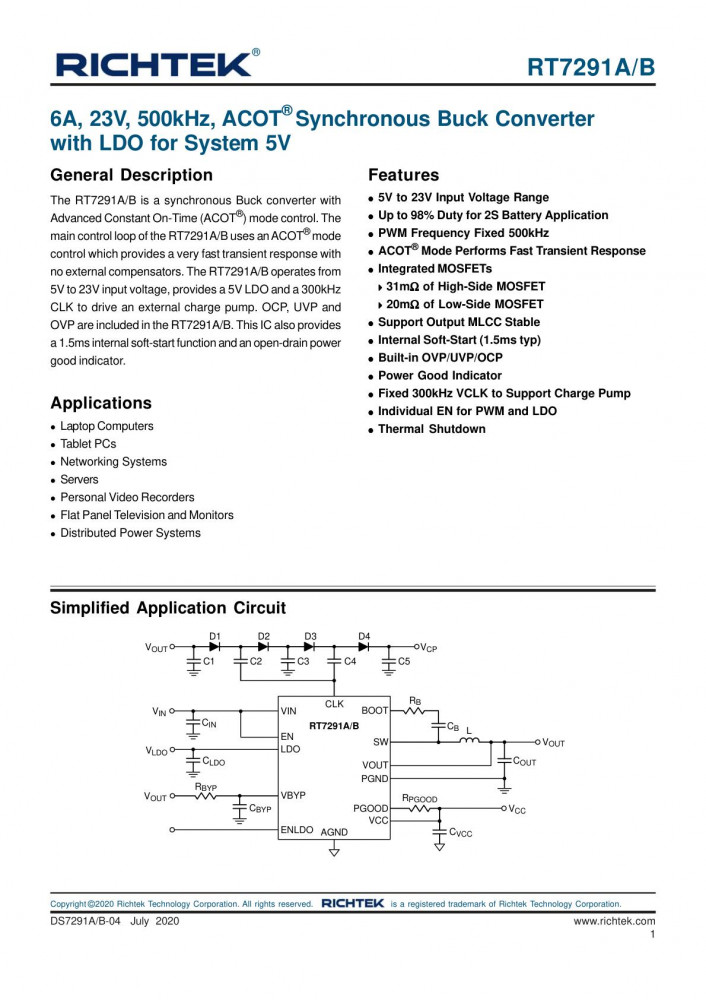 RT7291BGQUF datasheet page 1