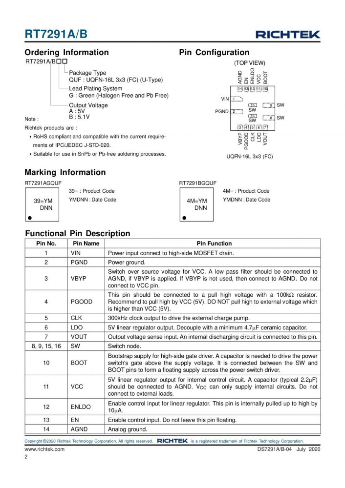 RT7291BGQUF datasheet page 2