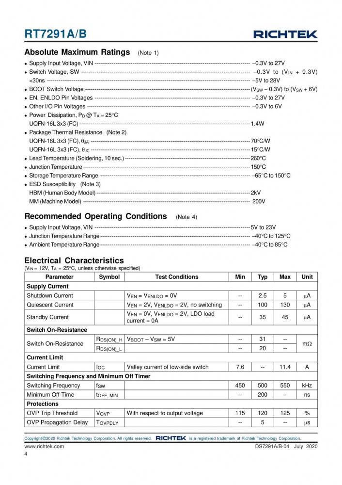 RT7291BGQUF datasheet page 4