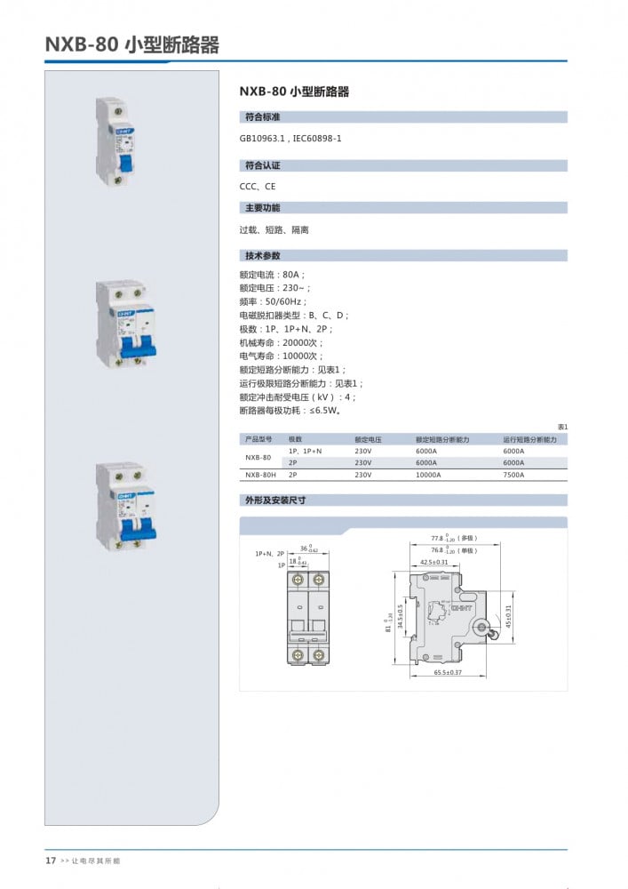 CHINT NXB-80 technical document page 1