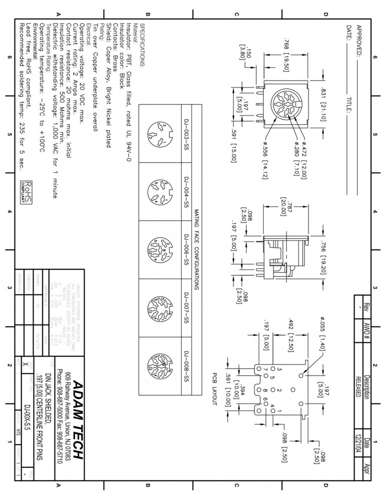 ADAM TECH DJ-00X-S5 product drawing