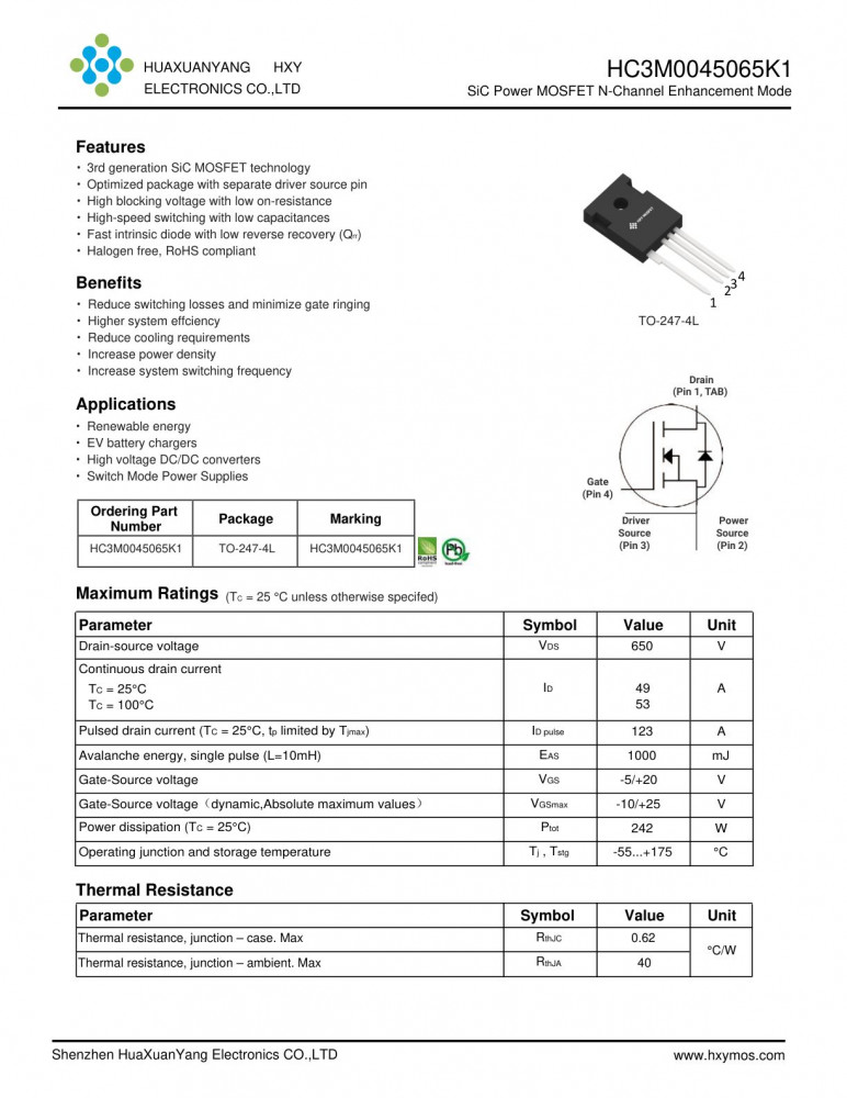 HC3M0045065K1 datasheet page 1