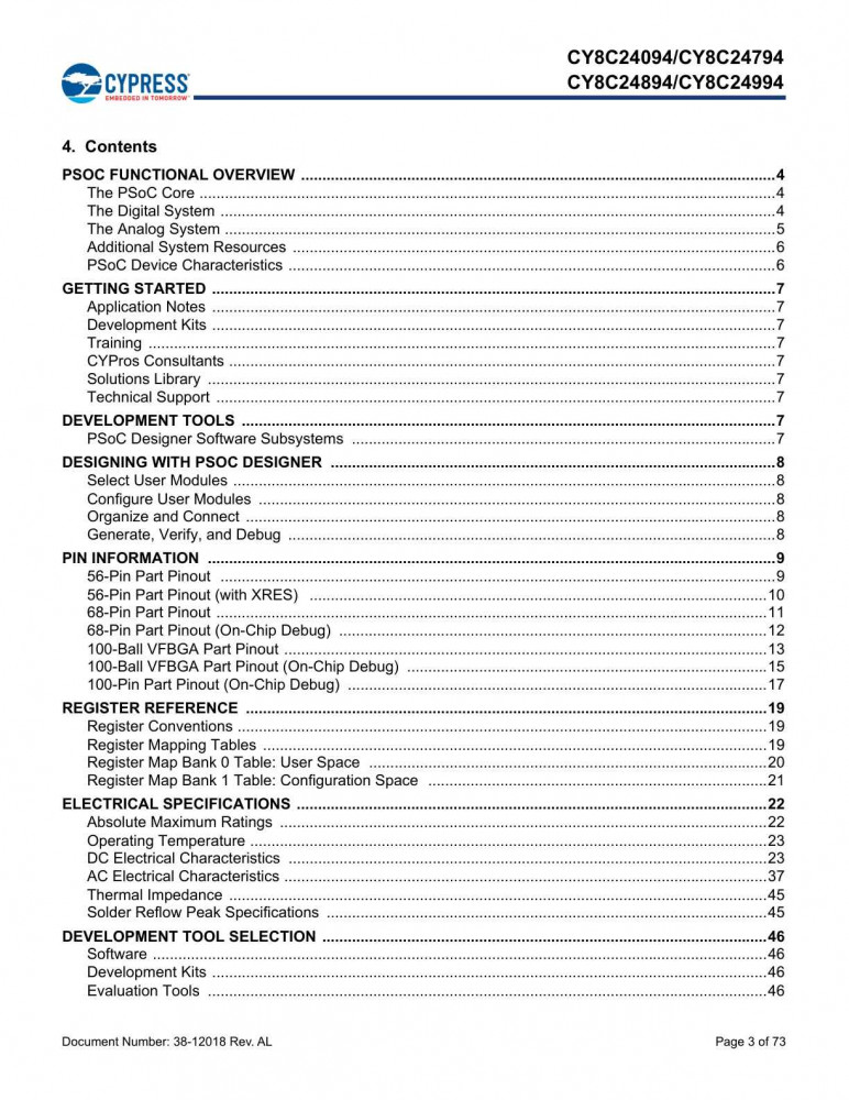 CY8C24794 datasheet page 3
