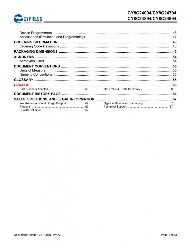 CY8C24794 datasheet page 4