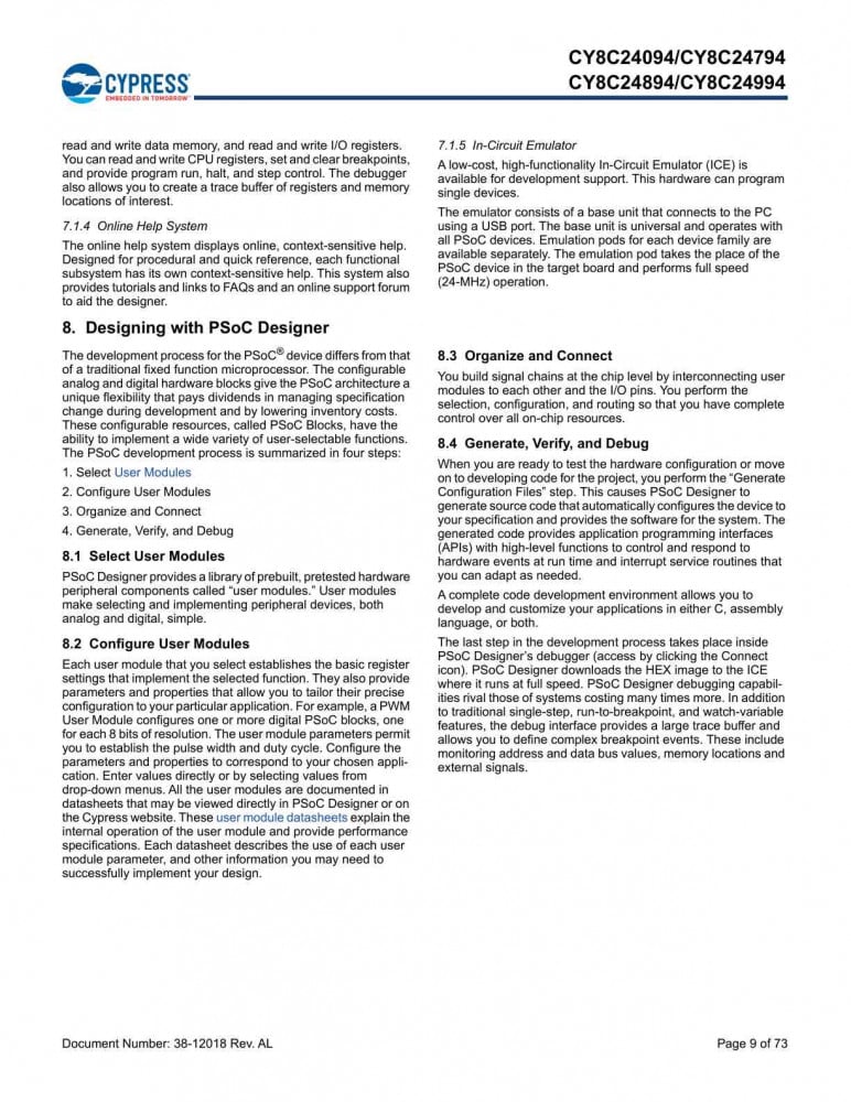 CY8C24794 datasheet page 9
