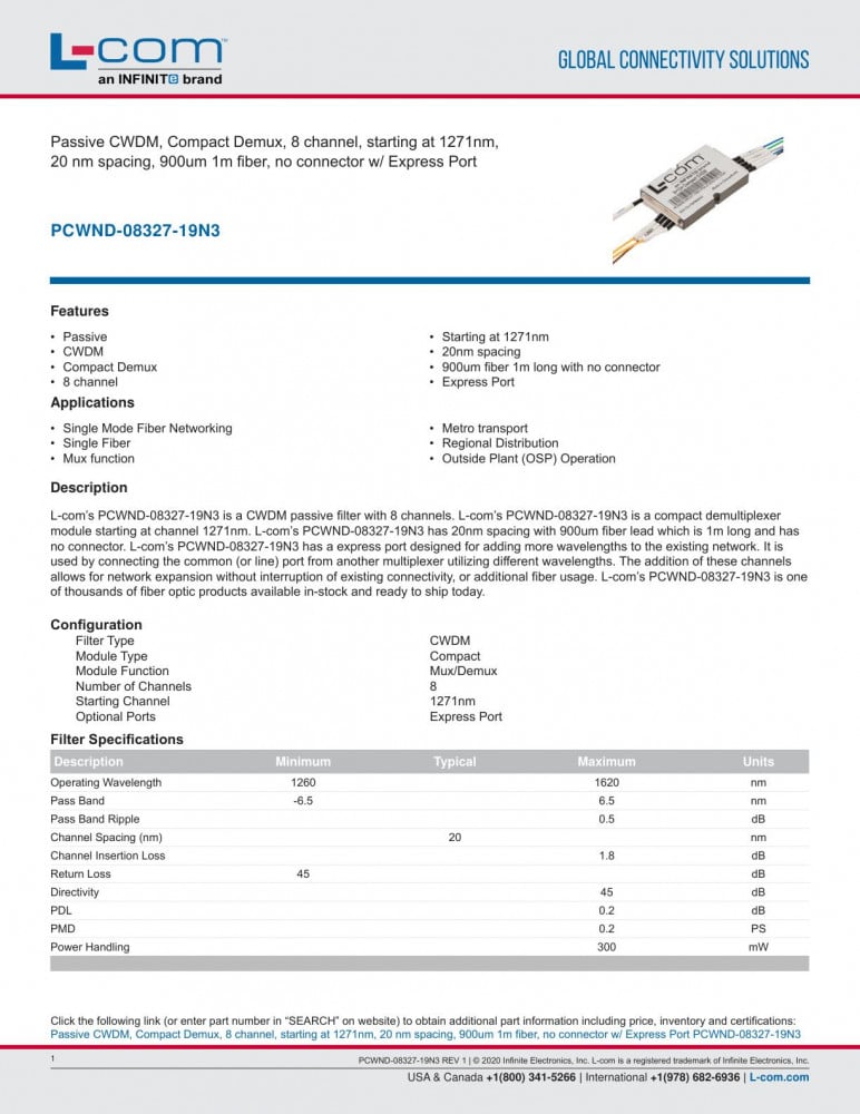 PCWND-08327-19N3 product documentation page 1