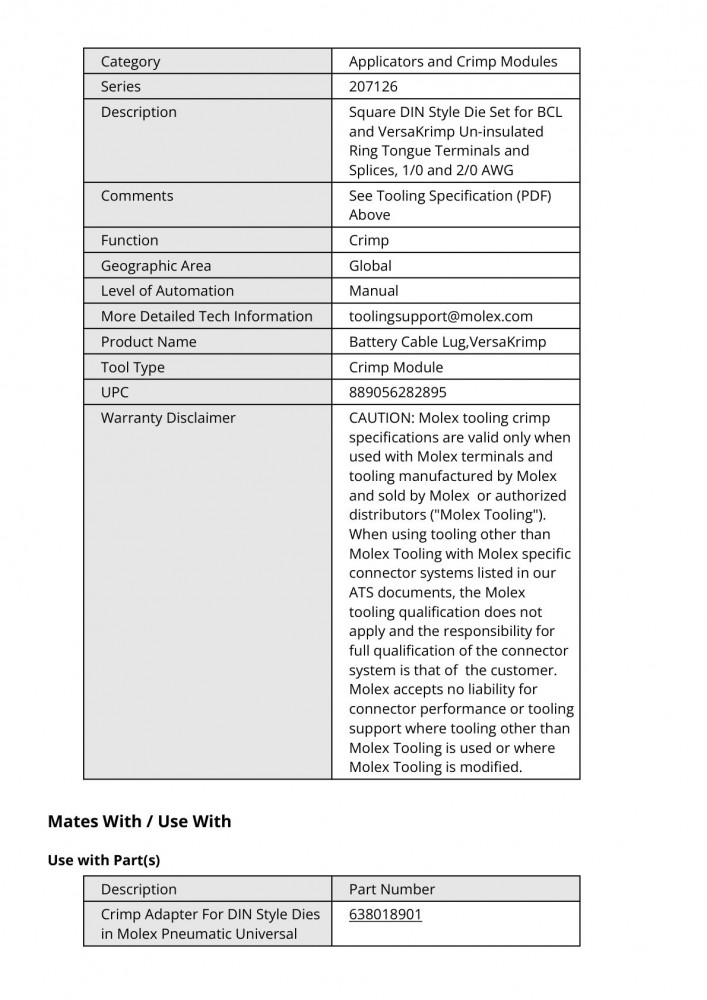 Technical document page 2 for Molex 640038070