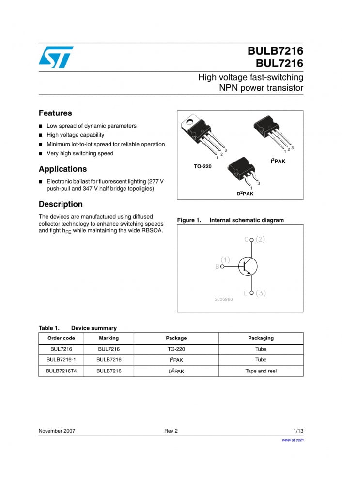 BUL7216 datasheet page 1