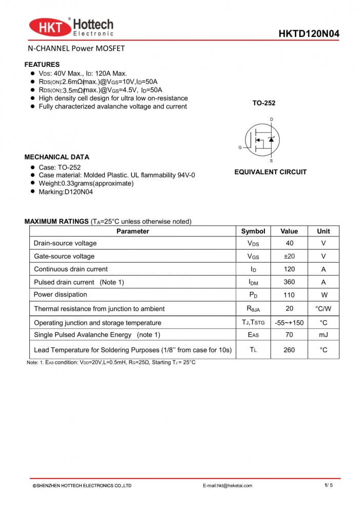 HKTD120N04 datasheet page 1
