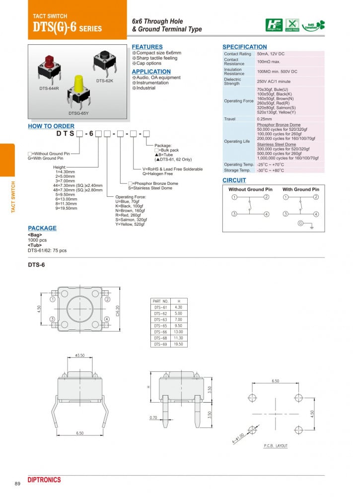 Diptronics DTS-65N-V datasheet page 1