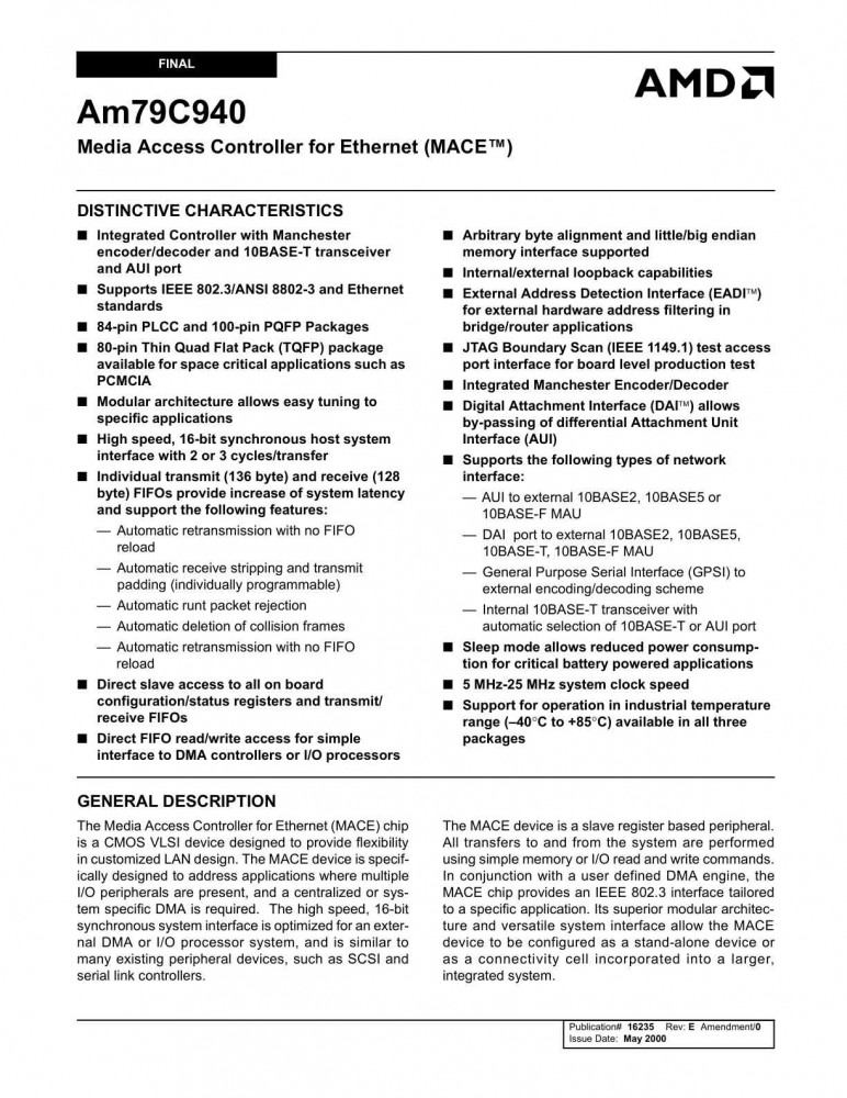 AM79C940BKI datasheet page 2