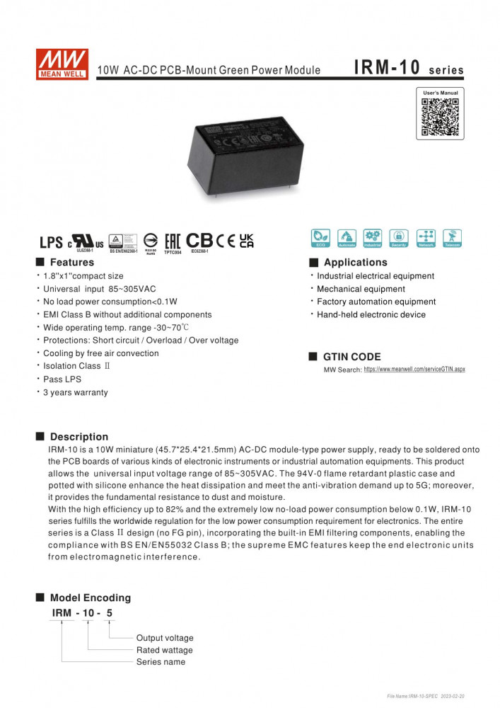 MEAN WELL IRM-10-24 datasheet page 1
