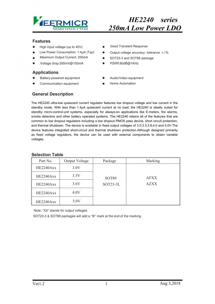HE2240 datasheet page 1