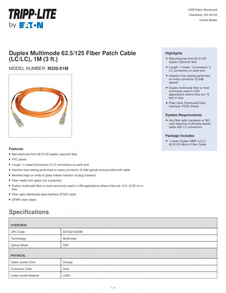 EATON N320-01M technical document page 1