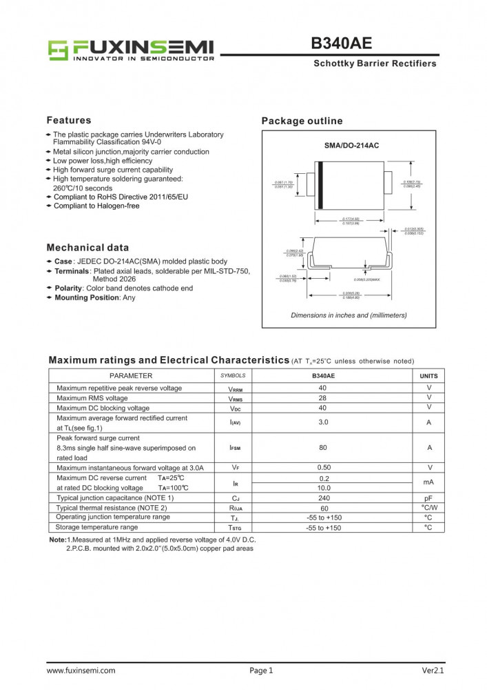 B340AE datasheet page 1