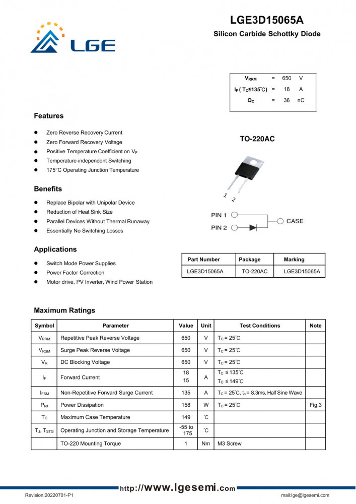 LGE3D15065A datasheet page 1
