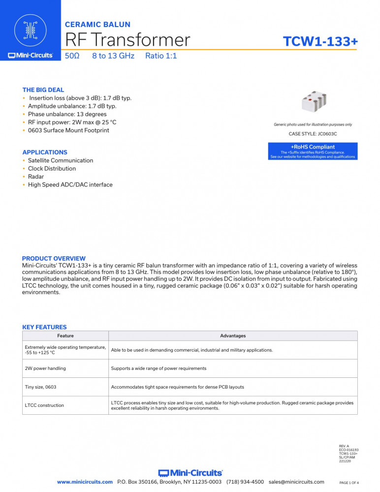TCW1-133+ technical document page 1