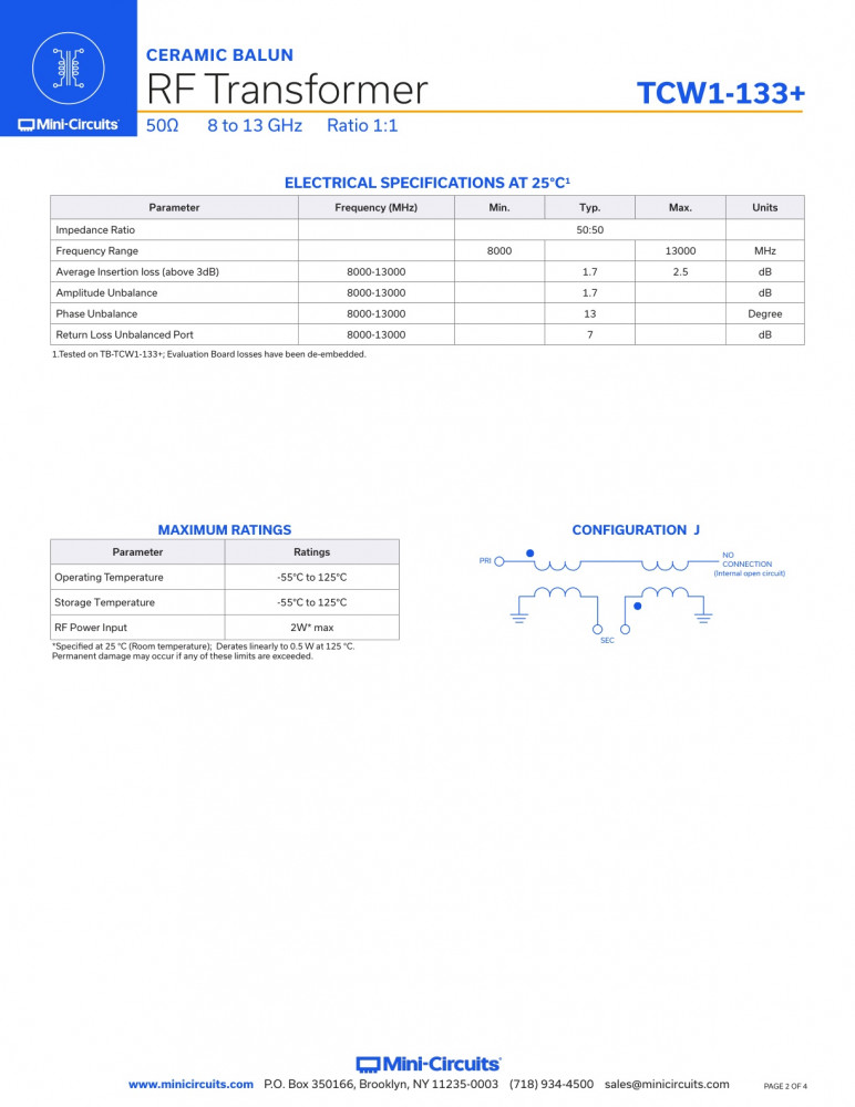TCW1-133+ technical document page 2