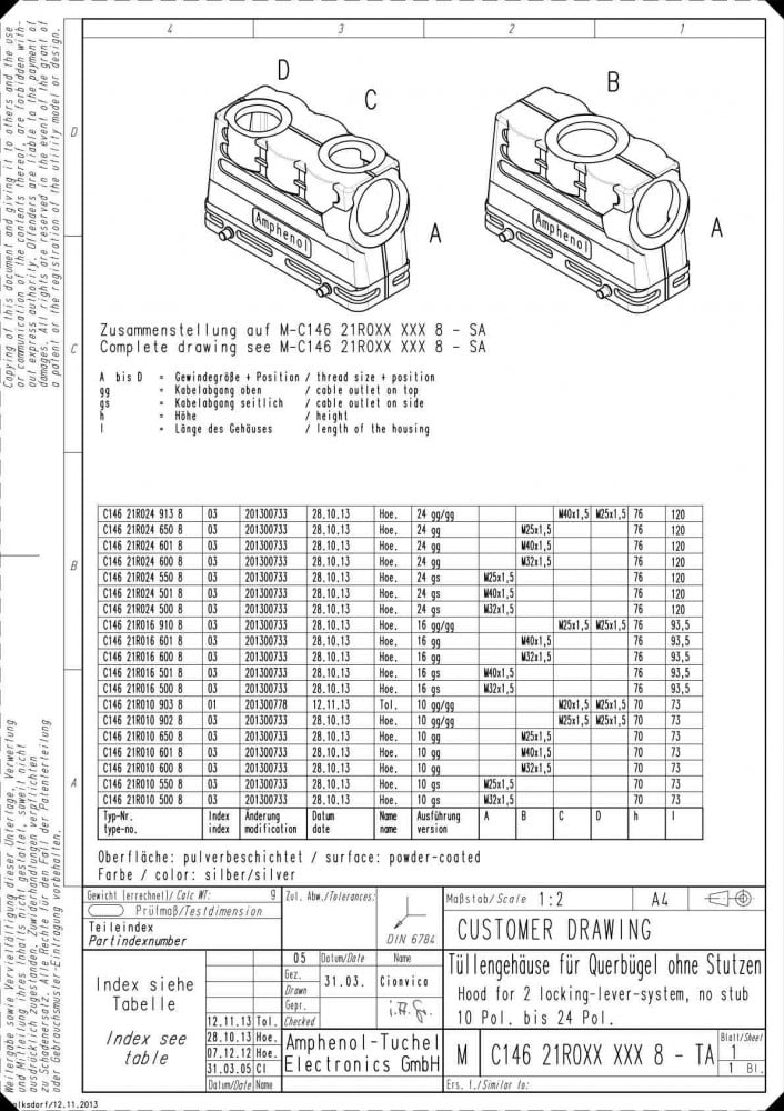 Amphenol C146 21R016 601 8 technical drawing