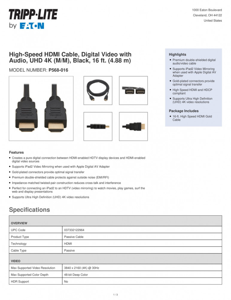 EATON P568-016 technical document page 1
