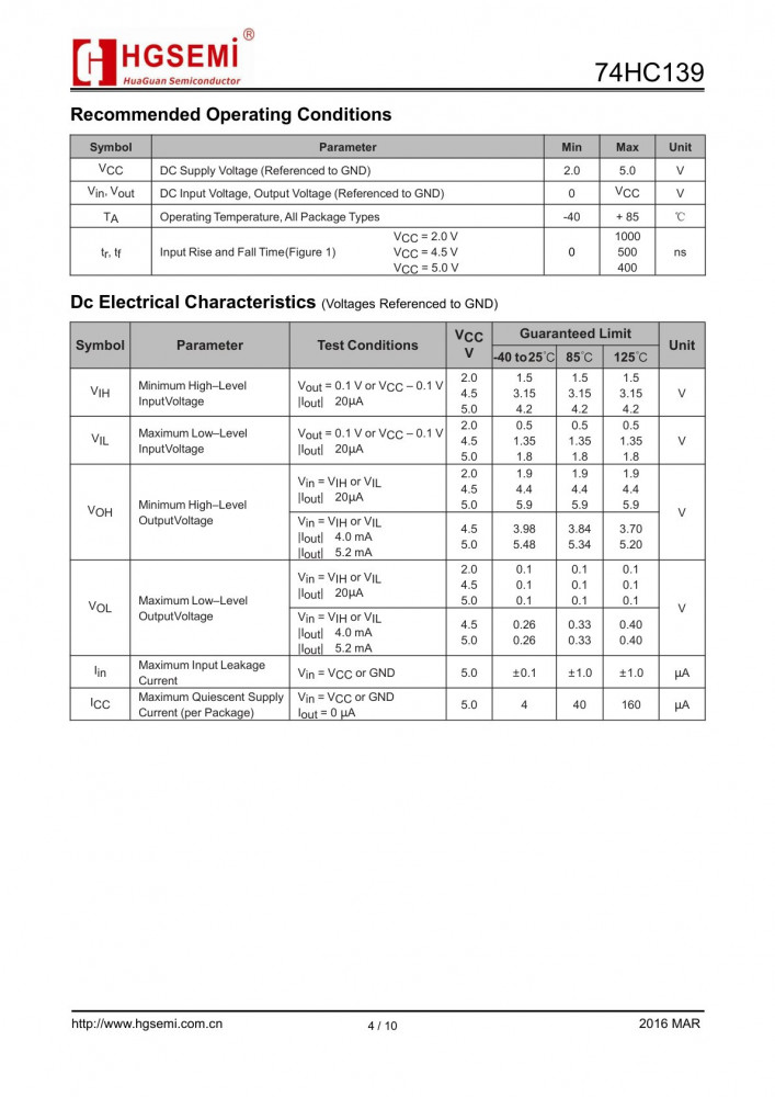 74HC139M/TR datasheet page 4