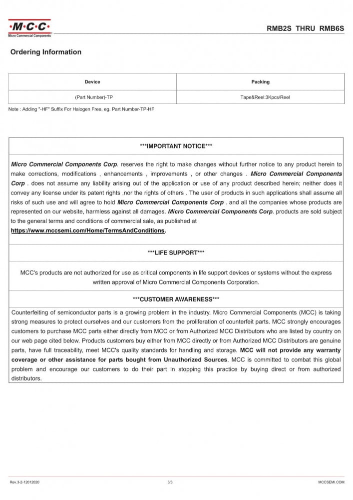 MCC RMB6S datasheet page 3