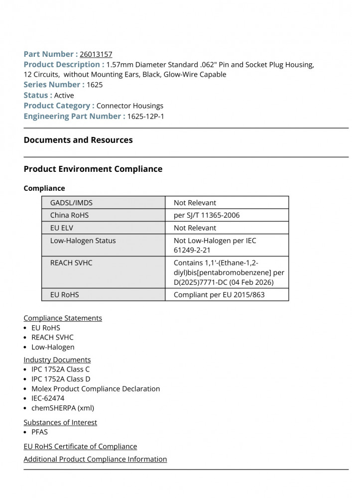 MOLEX 26013157 technical document page 1