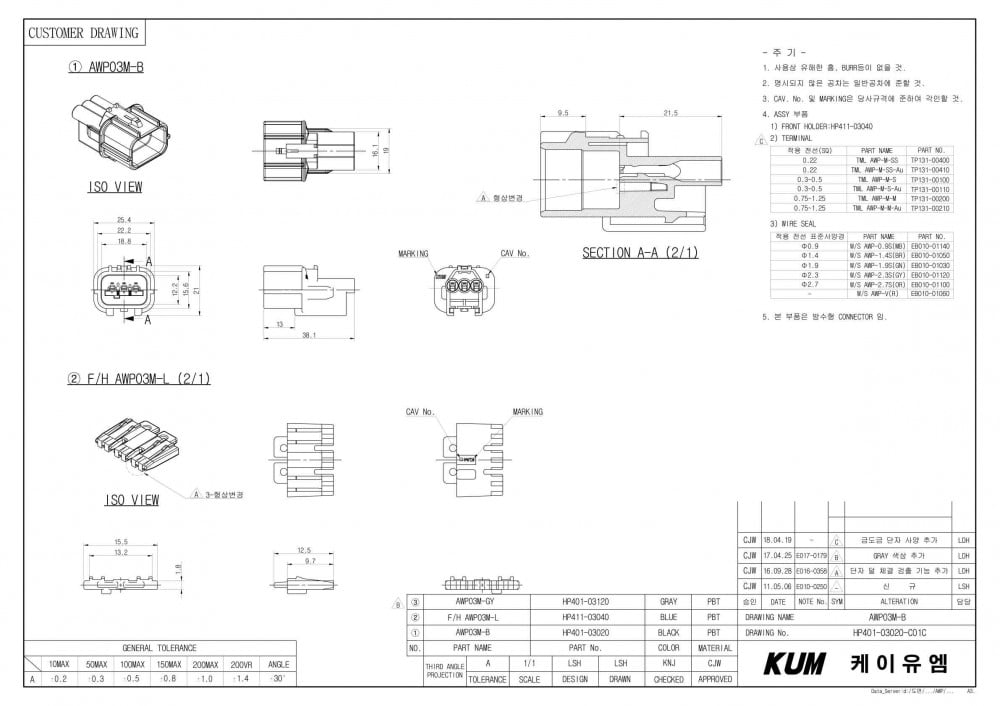 KUM HP411-03040 customer drawing