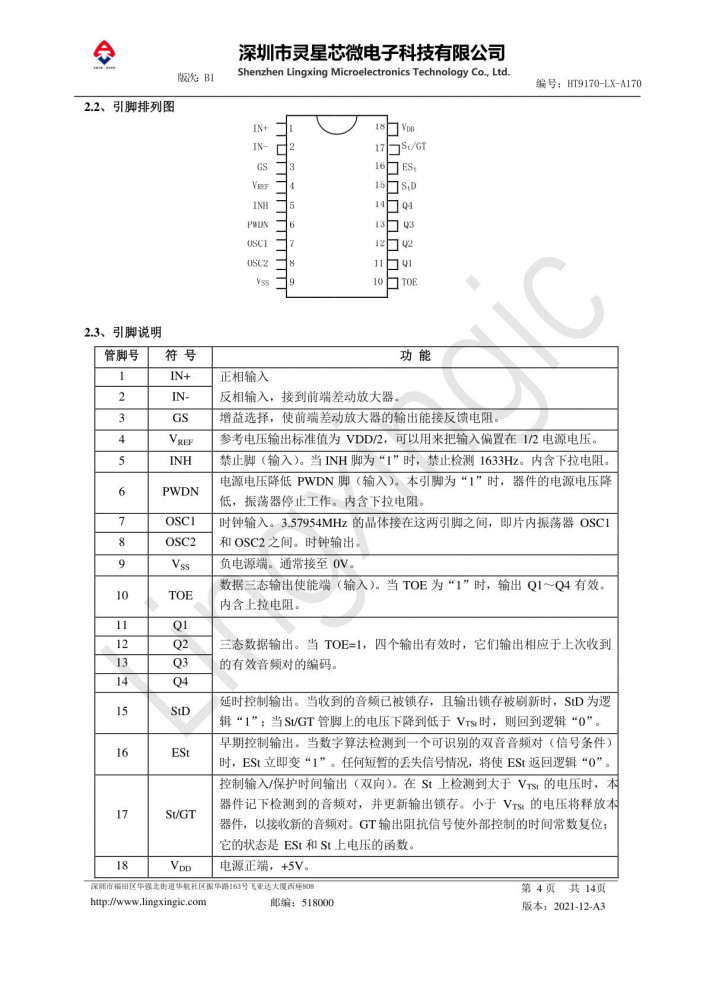 HT9170D(LX) datasheet page 4