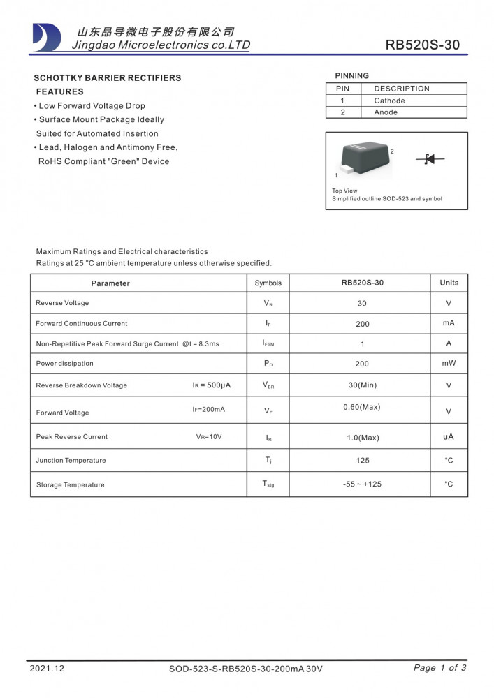 RB520S-30 datasheet page 1