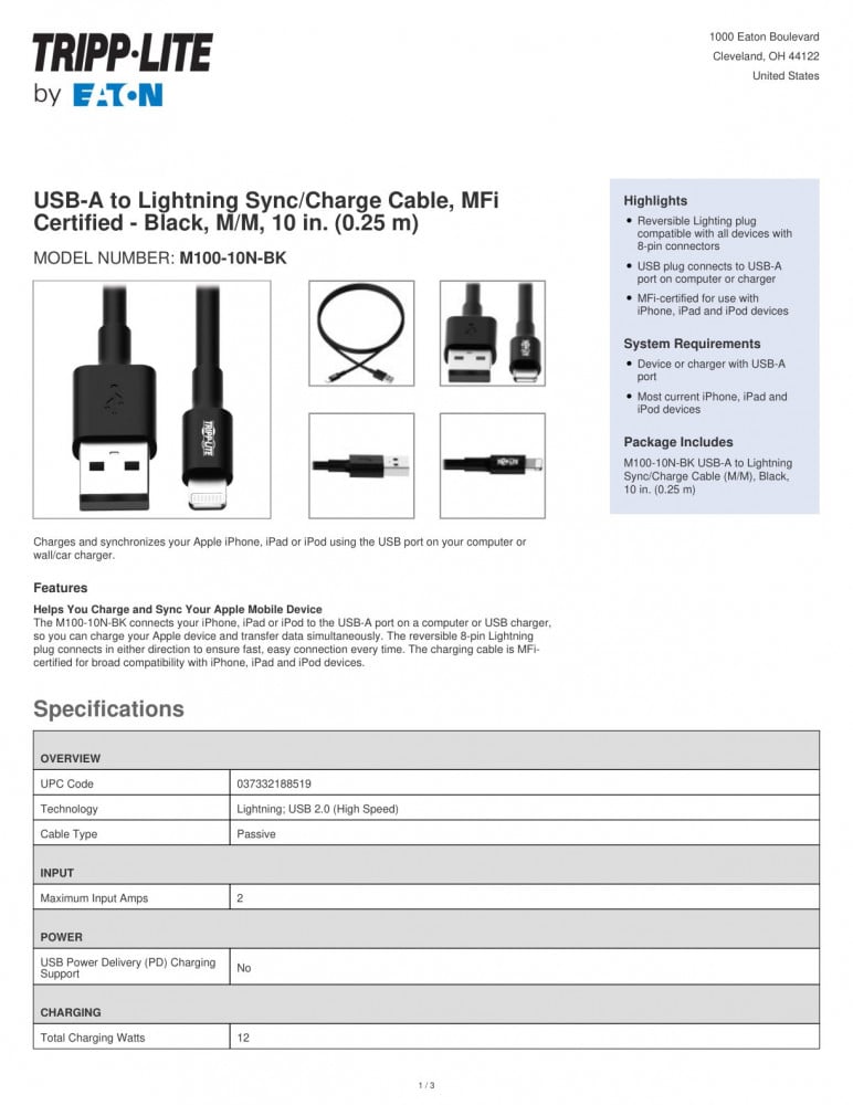 M100-10N-BK technical document page 1