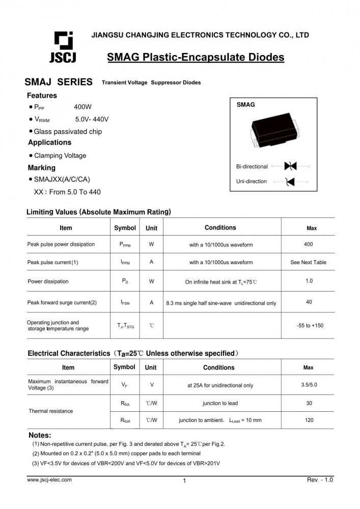 JSCJ SMAJ series datasheet page 1