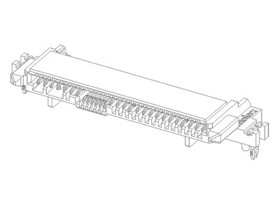 1.27mm Signal Pitch, 0.80mm Signal Pitch, 1.27mm Power Pitch SAS-3/PCIe-3 Receptacle, Right-Angle, Surface Mount, with Blade, 2.85mm Height, 2.00mm Peg Length, 1.60mm PCB Thickness, 68 Circuits, with Cap, Tape and Reel, Lead-Free