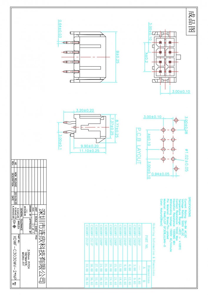 XDWF-C3030WV-2*11P technical drawing preview
