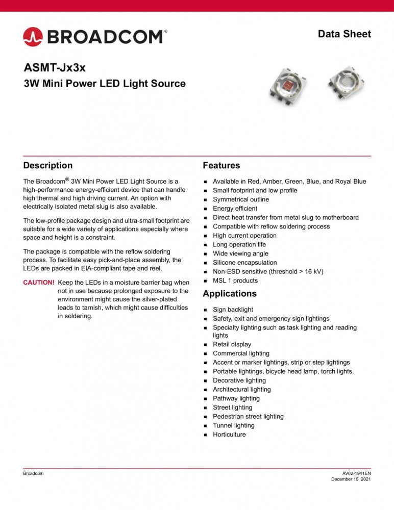 Broadcom ASMT-JR30-AST01 datasheet page 1