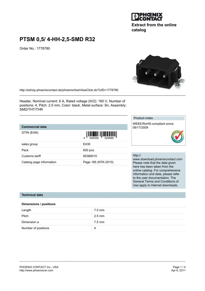 Phoenix Contact 1778780 catalog page 1
