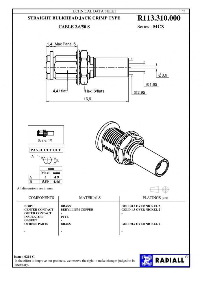 Radiall R113310000 technical document, page 1