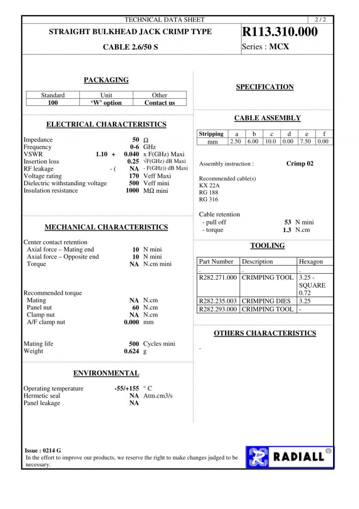 Radiall R113310000 technical document, page 2