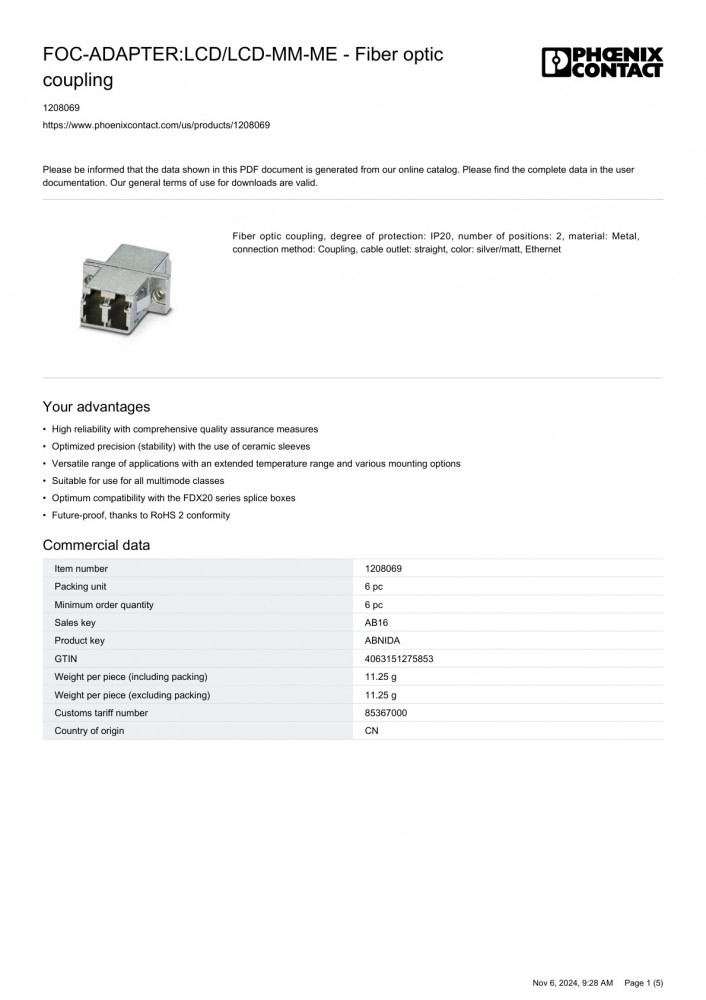 Phoenix Contact 1208069 document page 1