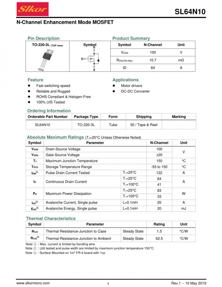 SL64N10 datasheet page 1