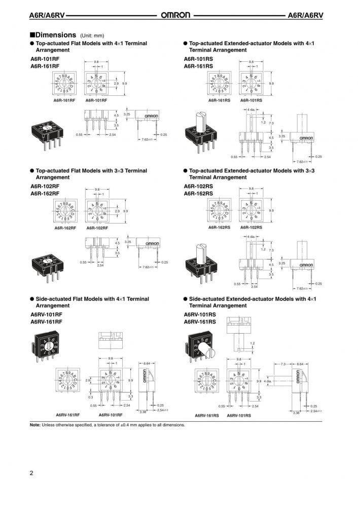 OMRON A6RV rotary DIP switch datasheet page 2