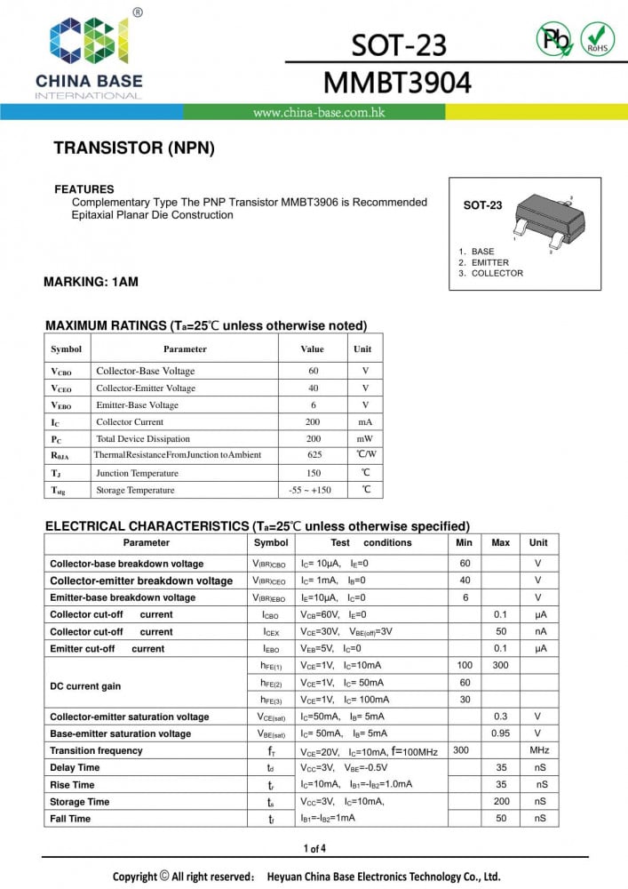 MMBT3904 datasheet page 1