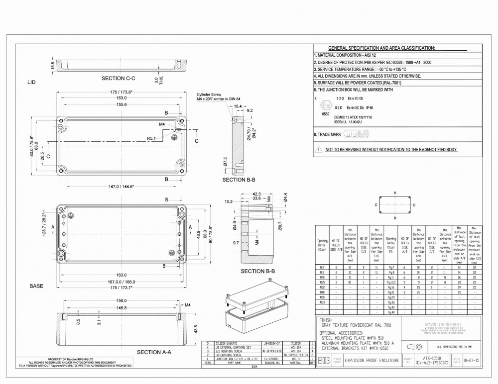 ATX-10510 explosion-protected junction box technical drawing