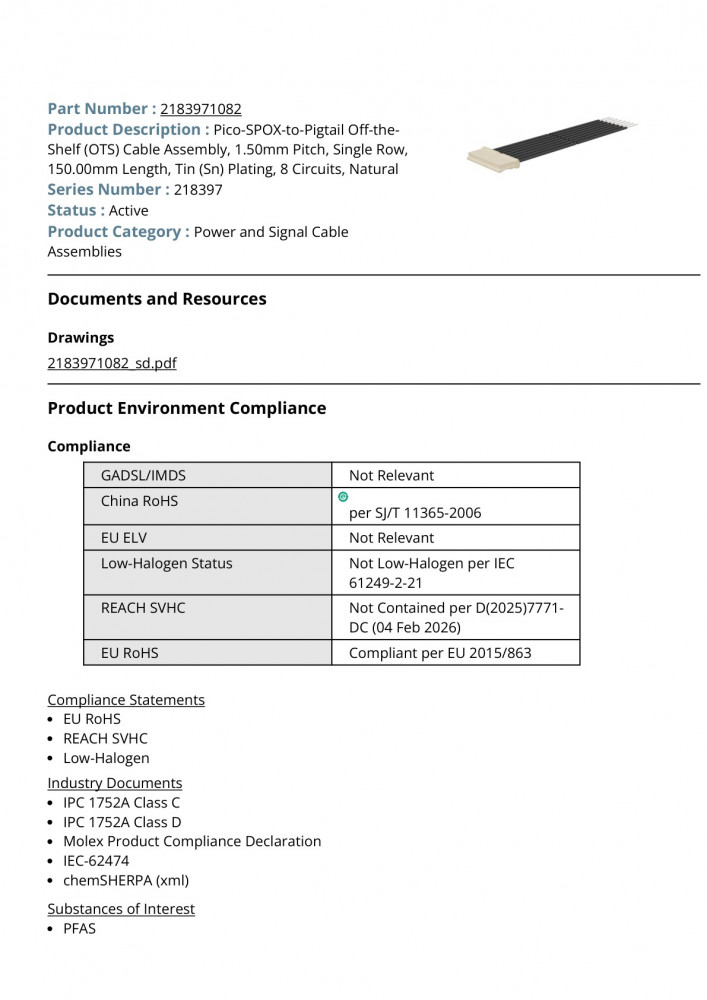 MOLEX 2183971082 drawing page 1