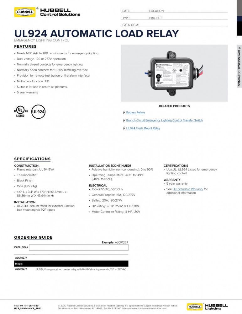 ALCR1277 product document, page 1