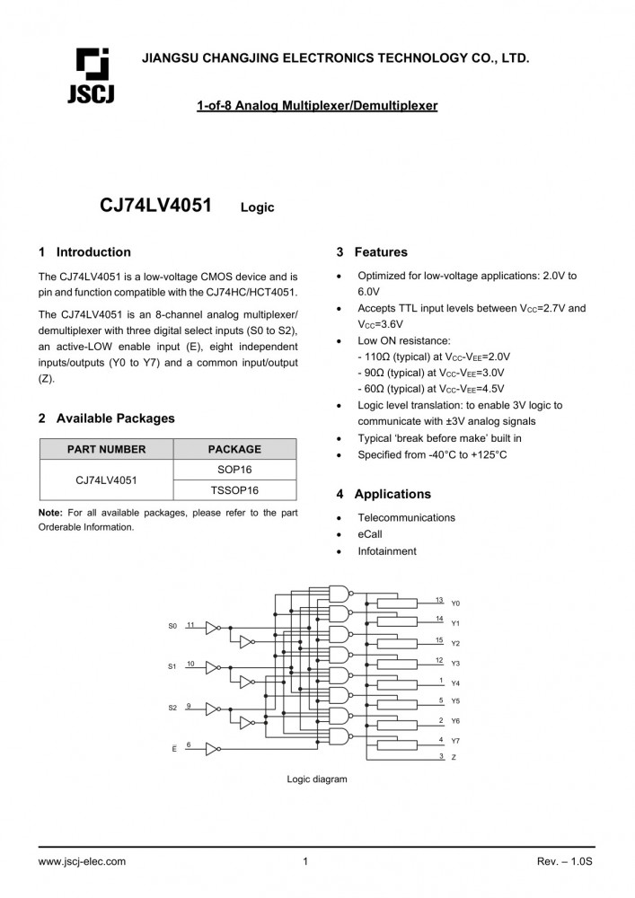 CJ74LV4051 datasheet page 1